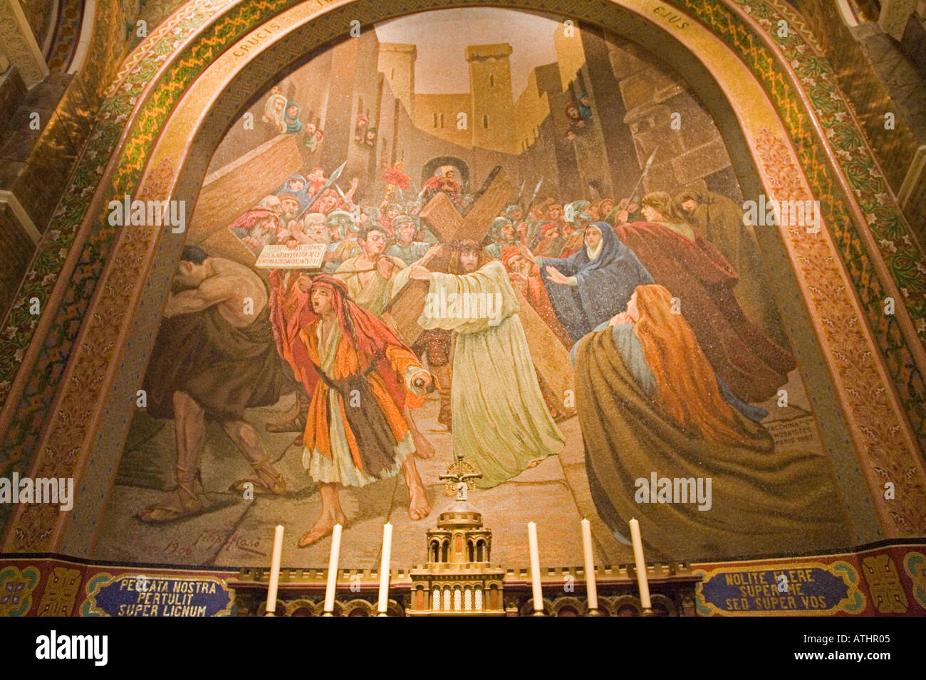 Mosaic of Christ carrying His cross Lourdes Basilica France Stock Photo ...