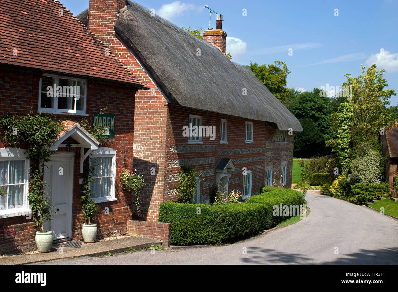 Tiled and thatched cottages Nether Wallop Hampshire England uk Stock ...