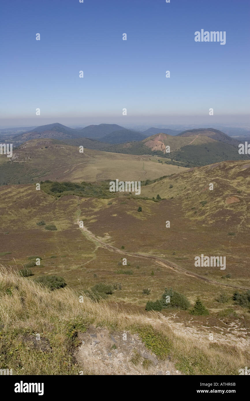 View of chain of volcanoes from summit of Puy de Dome Central France ...