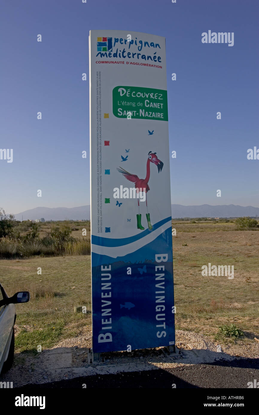 Signboard at entrance to Etang de Canet now a protected site near St ...