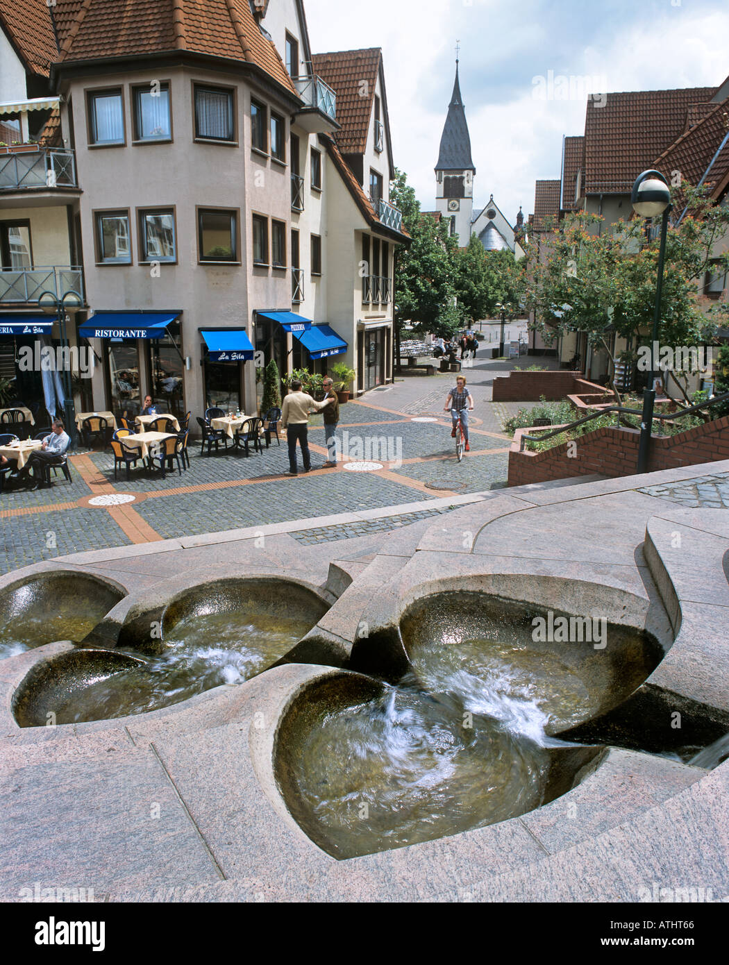 A flowform water feature in the market place in Hattersheim, near ...