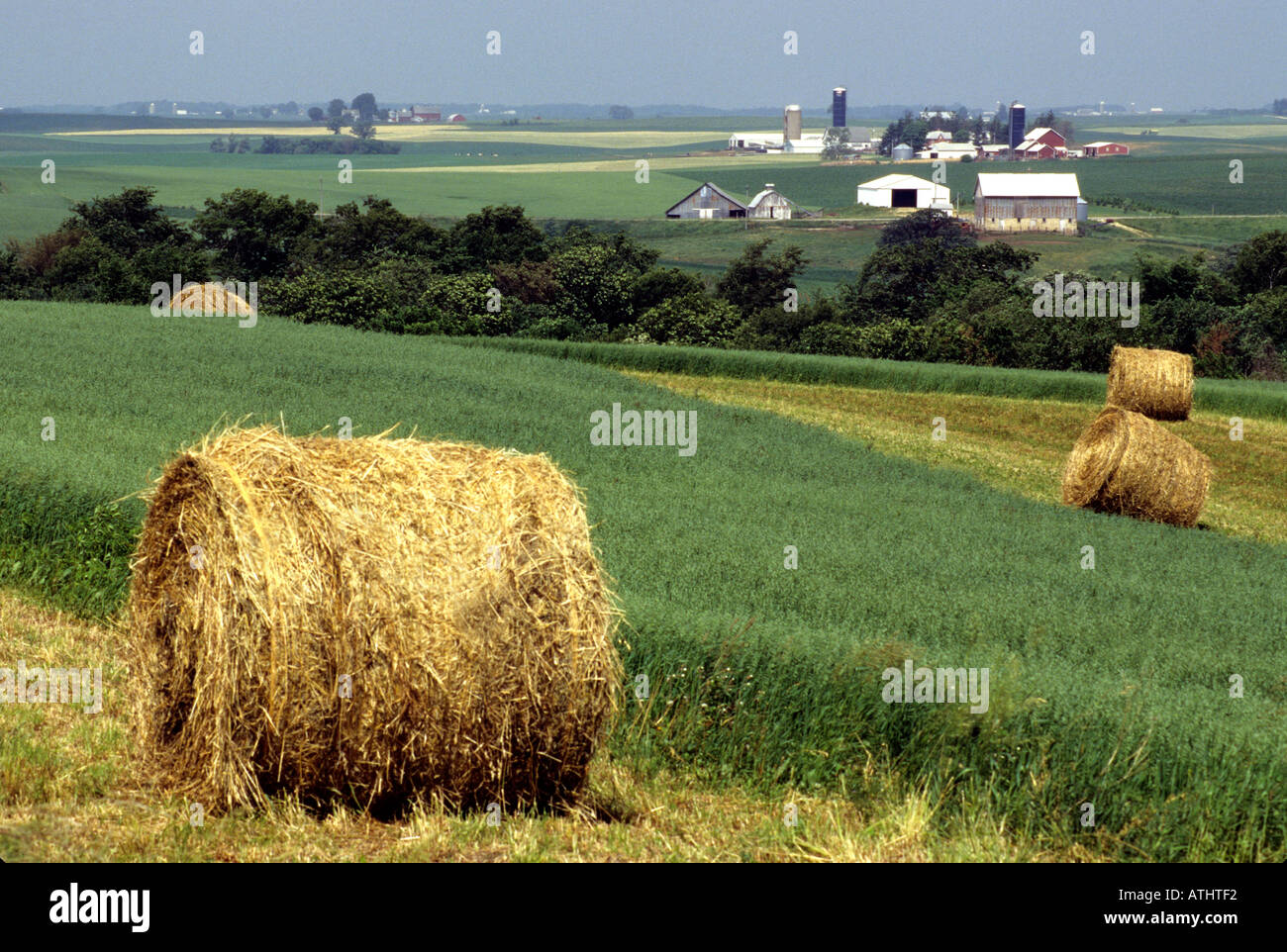 Hay Bale, Iowa Farmland, USA Stock Photo - Alamy