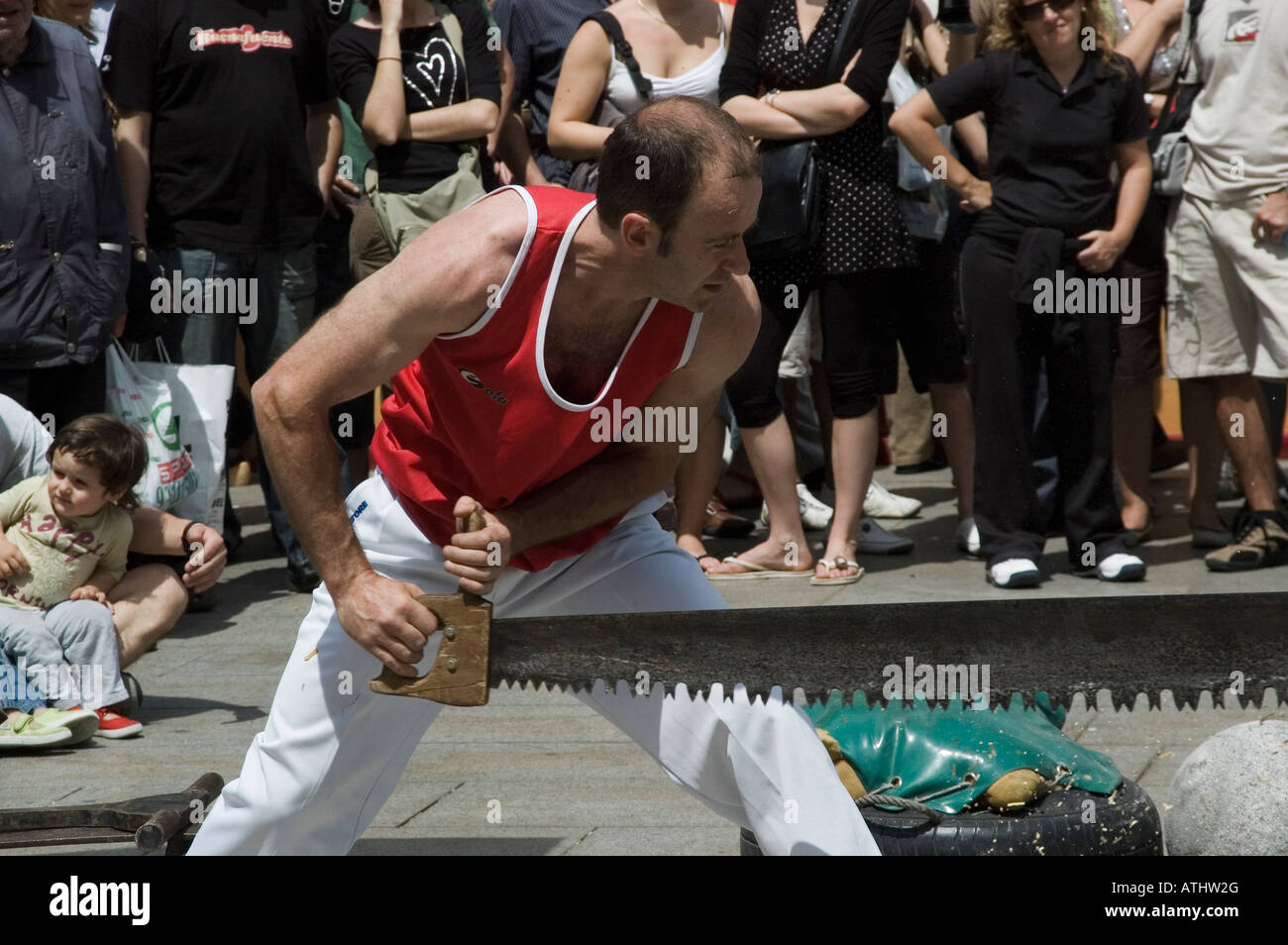 Basque traditional sports exhibition. Cathedral square, Barcelona ...