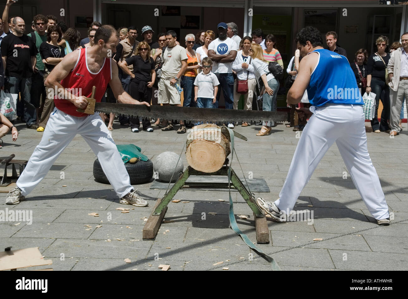 Basque traditional sports exhibition. Cathedral square, Barcelona ...