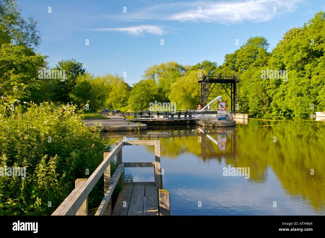 Teston Lock near Maidstone Kent with blue skies on a summers afternoon ...