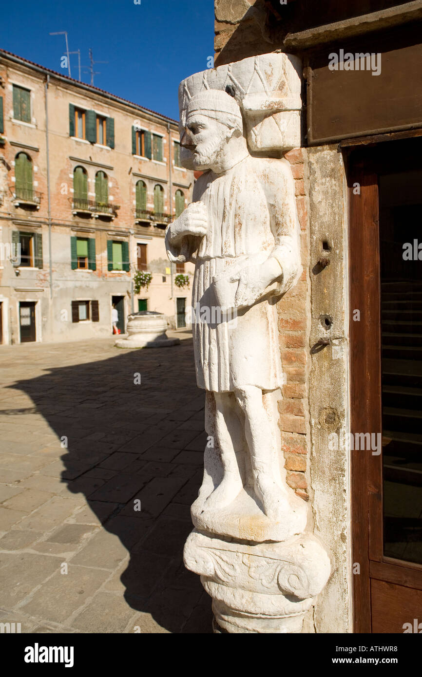 One of three statues of Moors in the Campo dei Mori in Venice Italy ...