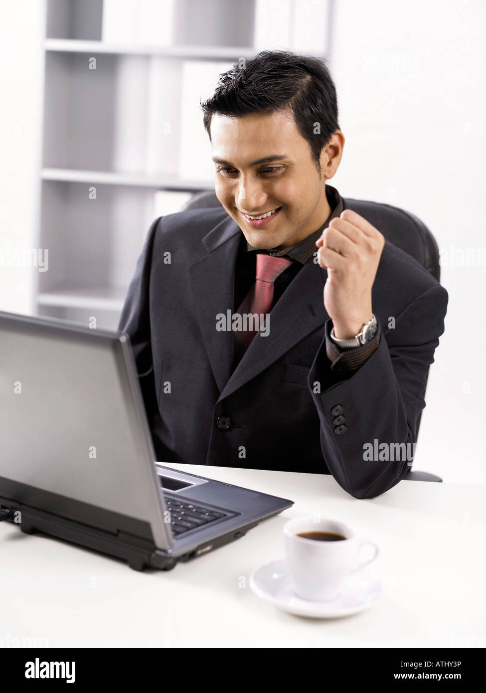 businessman at work place, smiling Stock Photo - Alamy