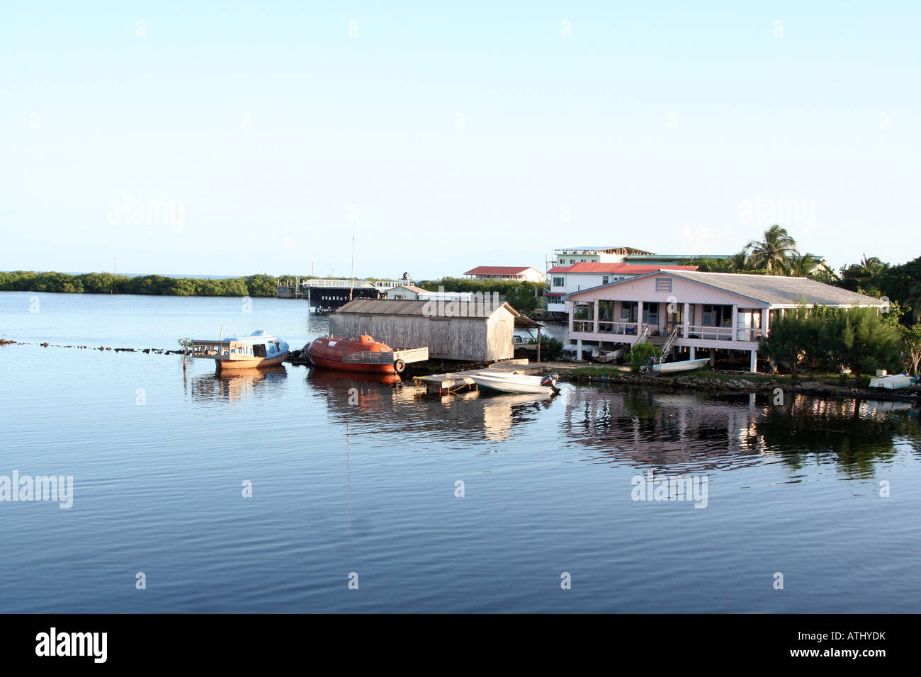 A traditional stilted house of Utila Town, Utila, one of Honduras' Bay ...