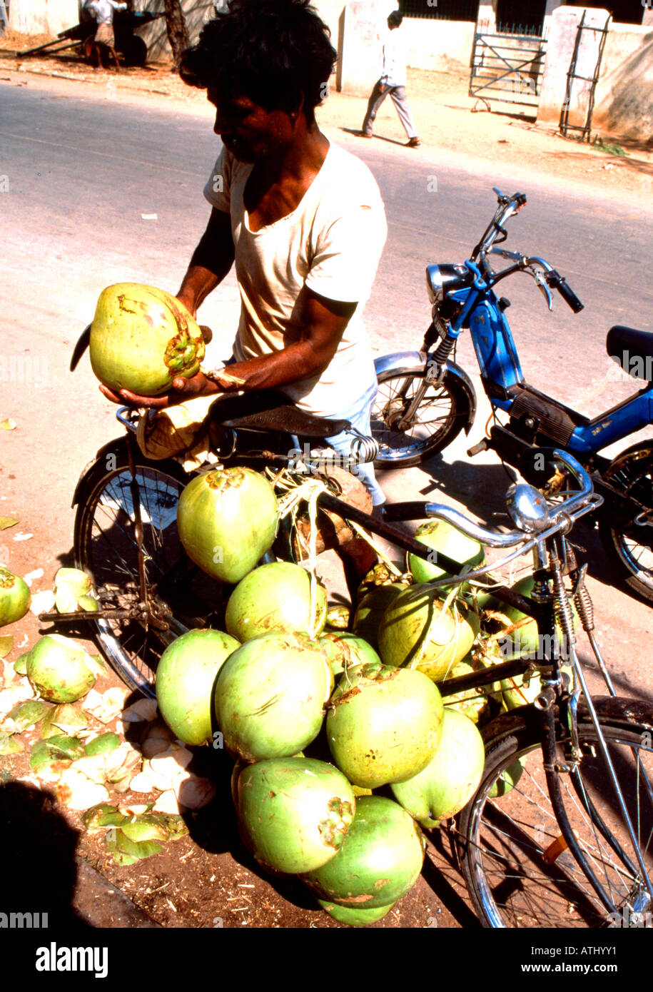 Coconut seller in India Stock Photo - Alamy
