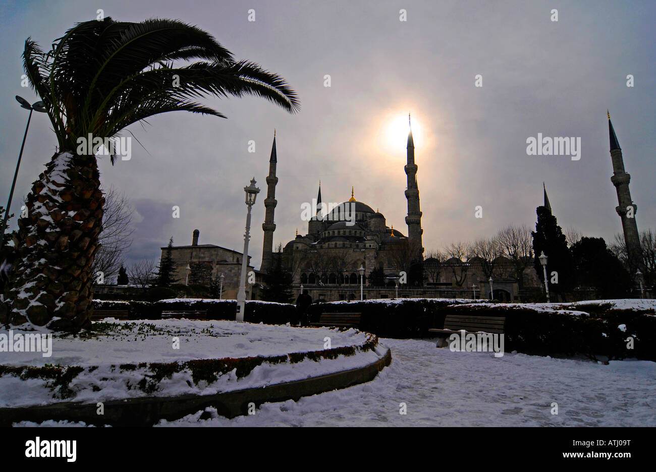 Winter scenes in Istanbul with the snow-covered Blue Mosque in ...