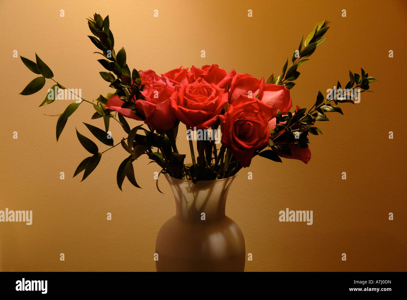 A dozen red roses in a glass vase Stock Photo - Alamy