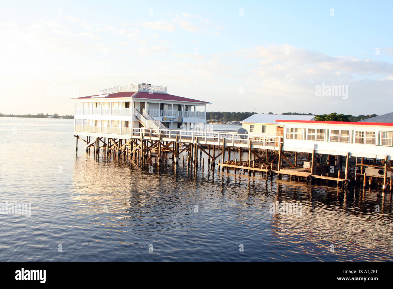 A traditional stilted house of Utila Town, Utila, one of Honduras' Bay ...