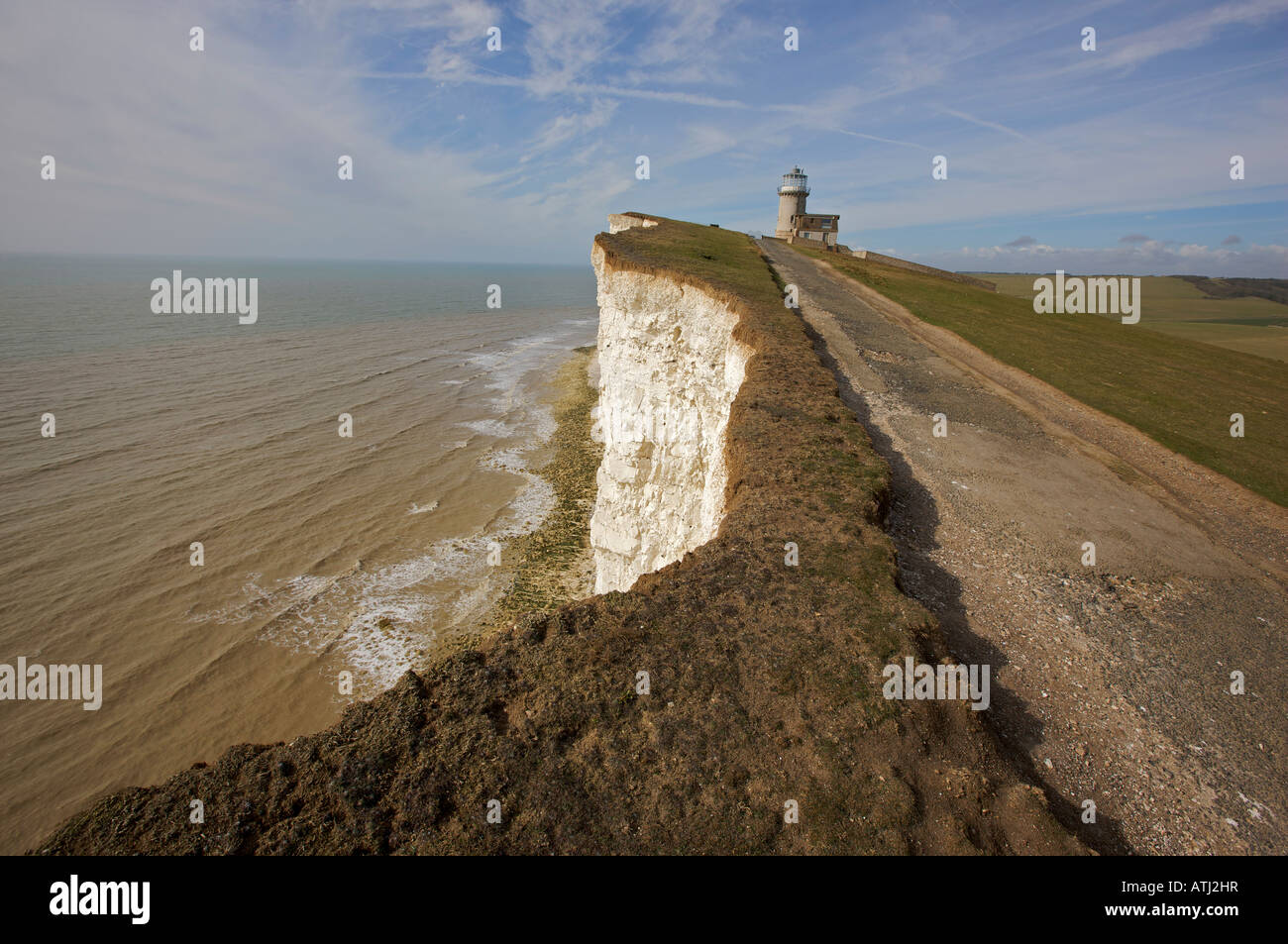 Cliiftop erosion near the access road to the Belle Tout lighthouse near ...