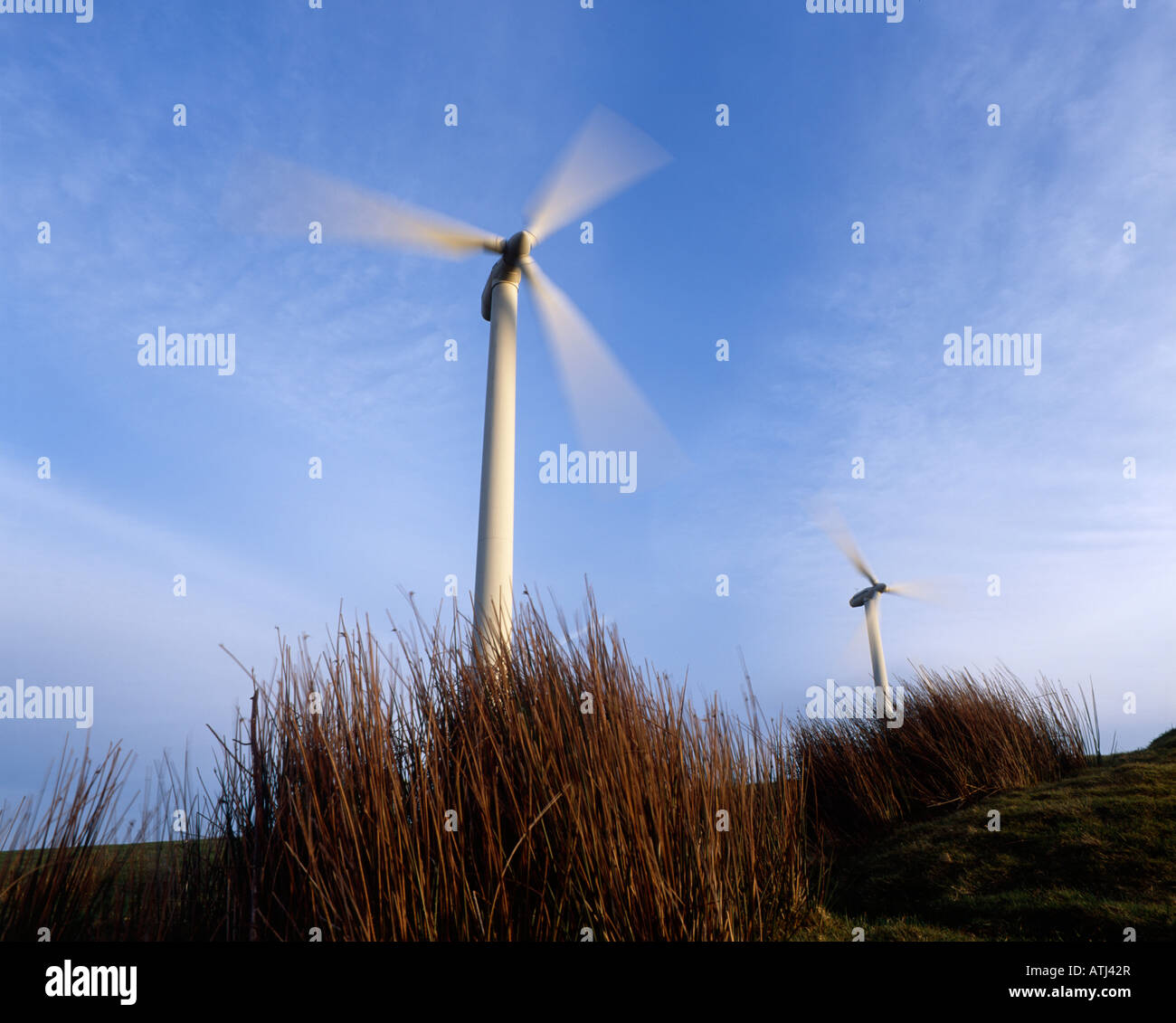 Two wind turbines at the Gilfach Goch Wind Farm near Bridgend and ...
