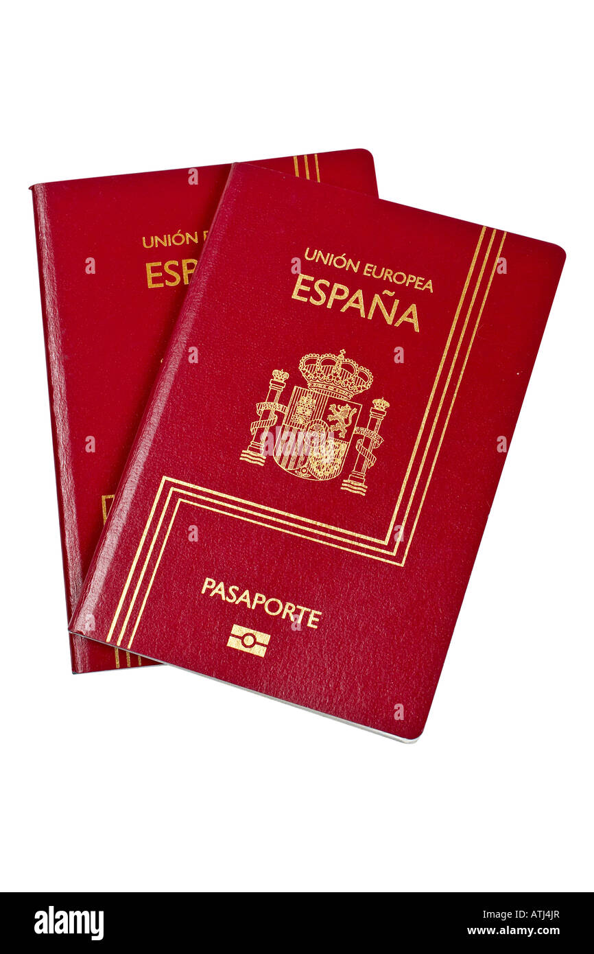 Two Spain passports isolated on white background With clipping path ...