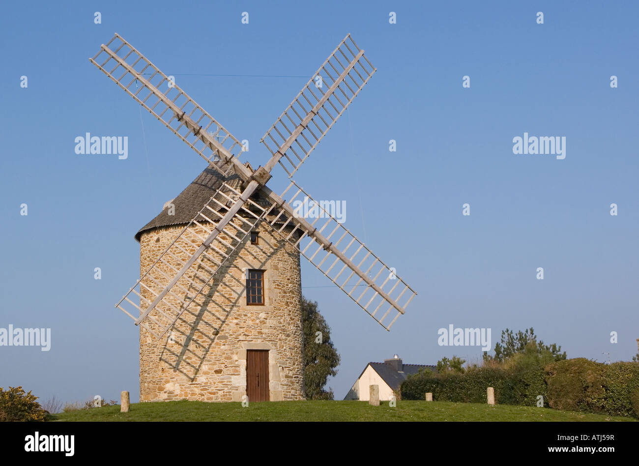 French restored windmill in Brittany Stock Photo - Alamy