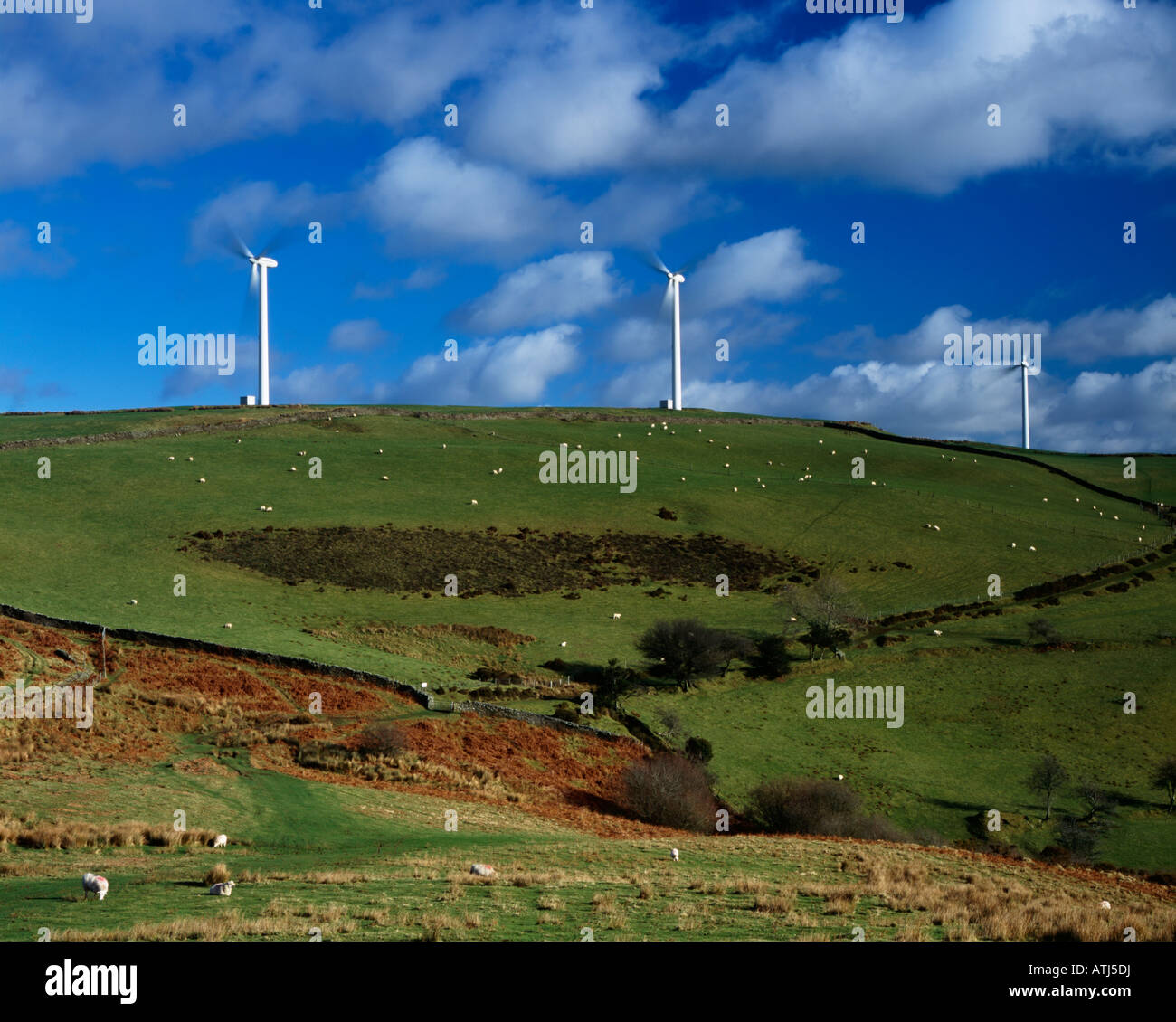 Three wind turbines at the Gilfach Goch Wind Farm near Bridgend and ...