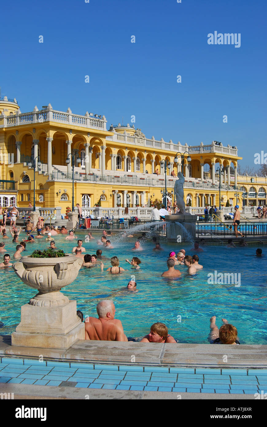 Outdoor thermal pools, Szechenyi Baths, Varosliget, Pest, Budapest ...