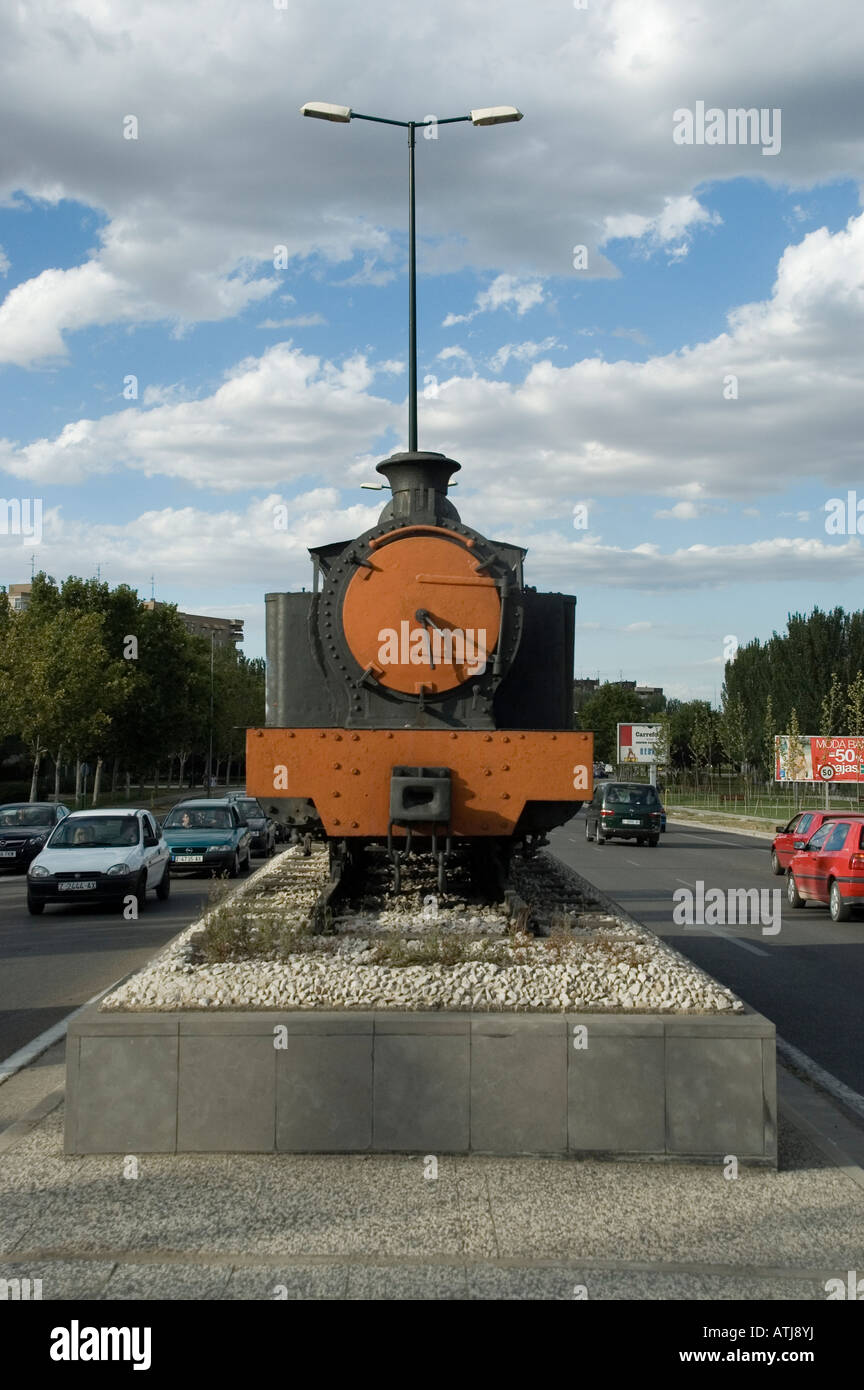 Old steam locomotive. Monument in tribute to the classic railroad ...