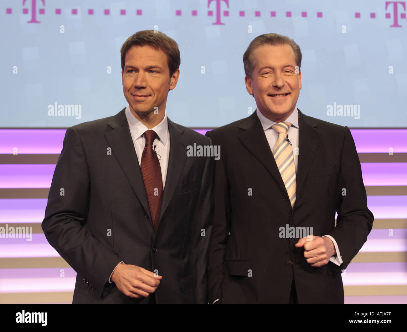Deutsche Telekom CEO Rene Obermann (left) and CFO Karl-Gerhard Eick ...