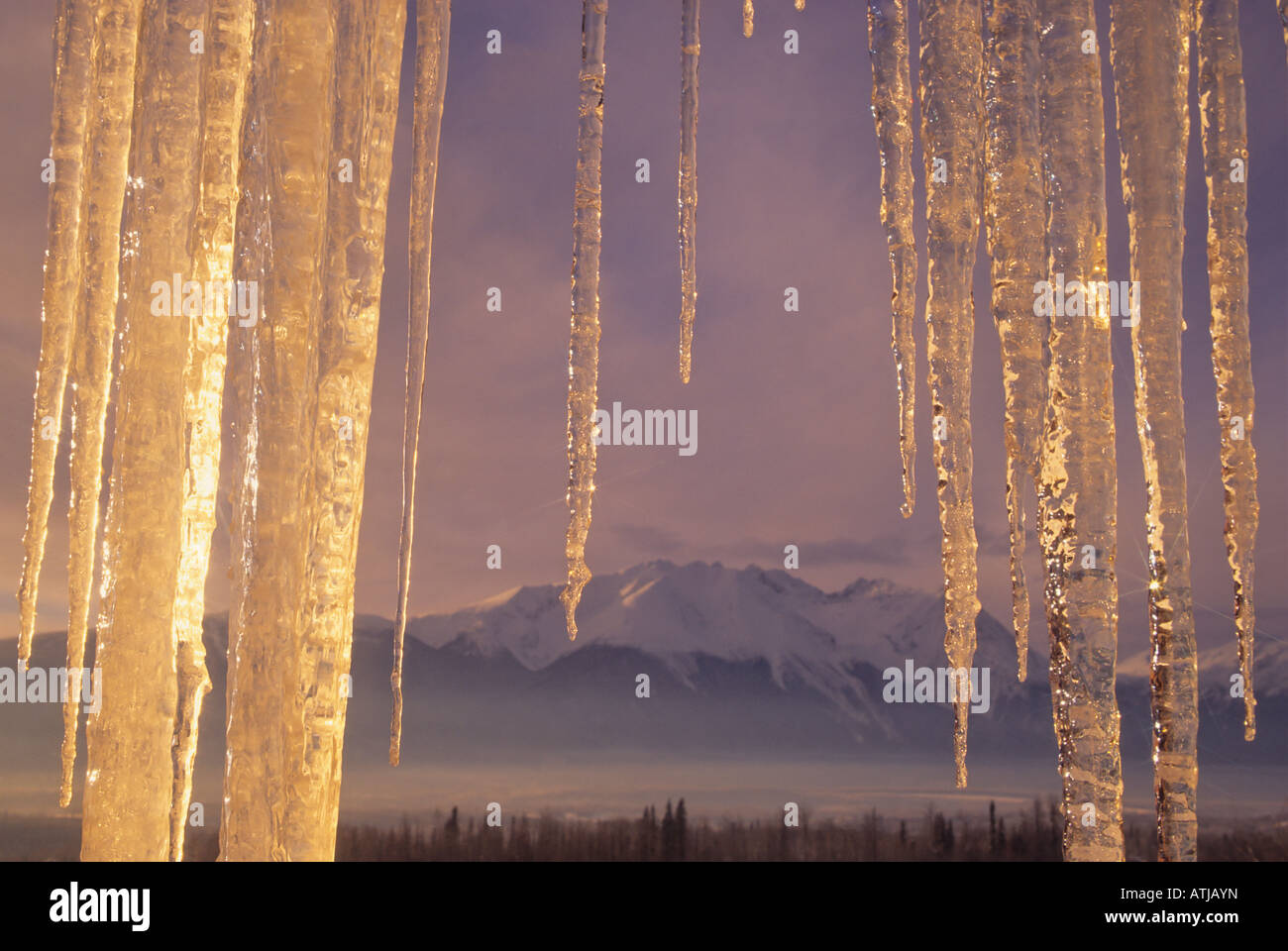 Icicles with valley view behind Smithers British Columbia Stock Photo ...