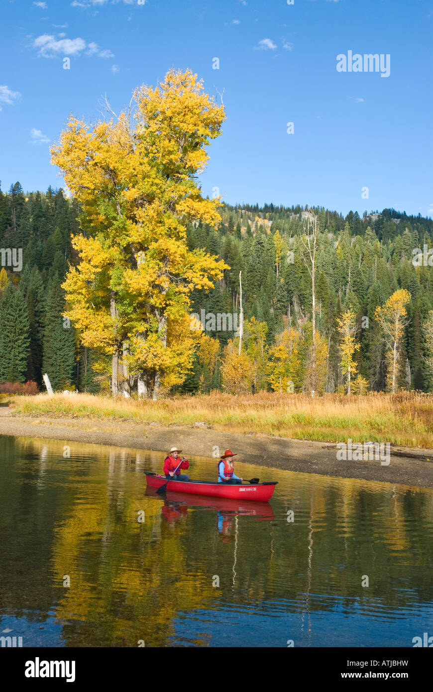 Idaho A couple canoes on a beautiful fall day in the mountains Stock ...