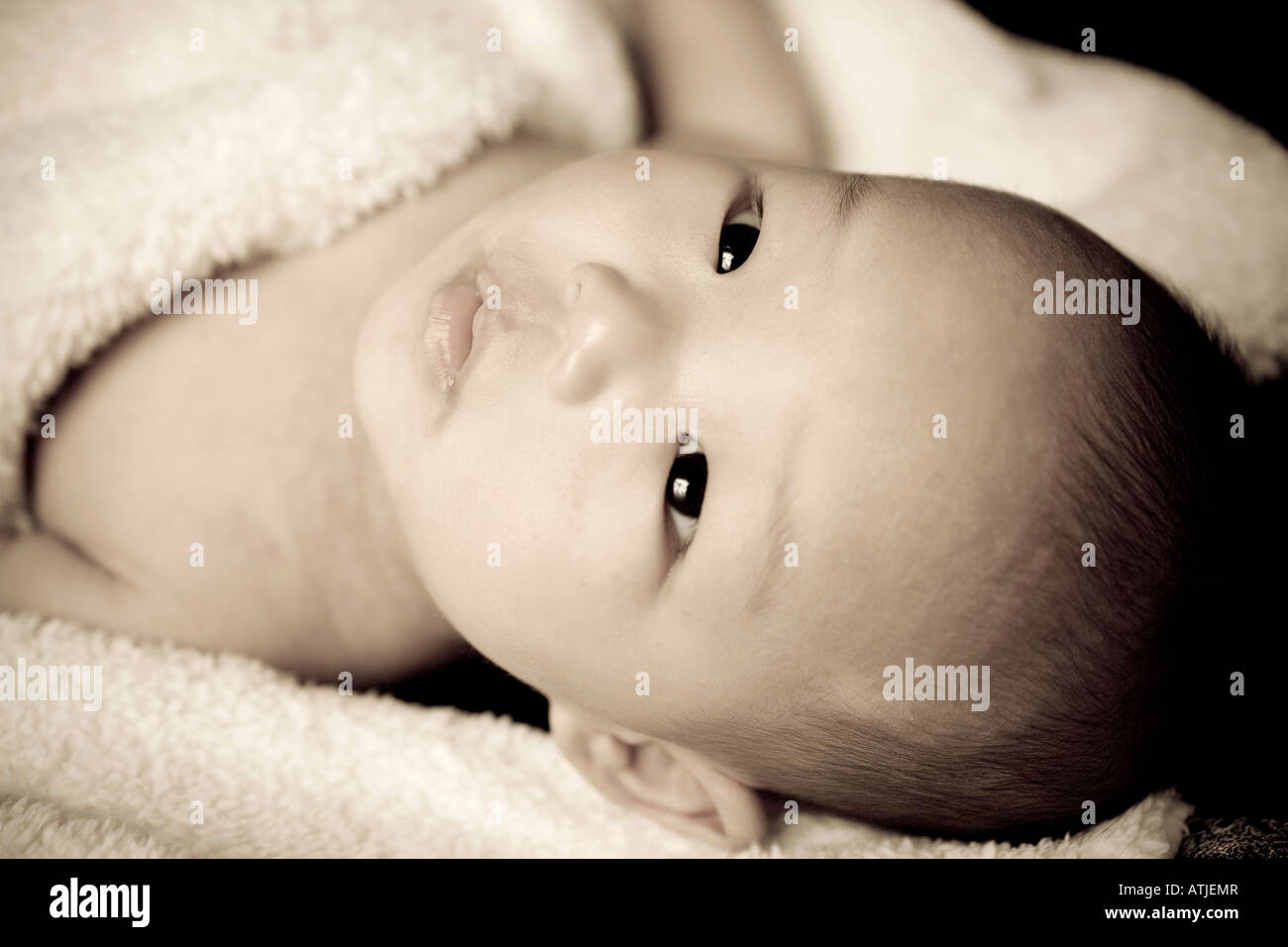 Asian baby looking up Stock Photo - Alamy
