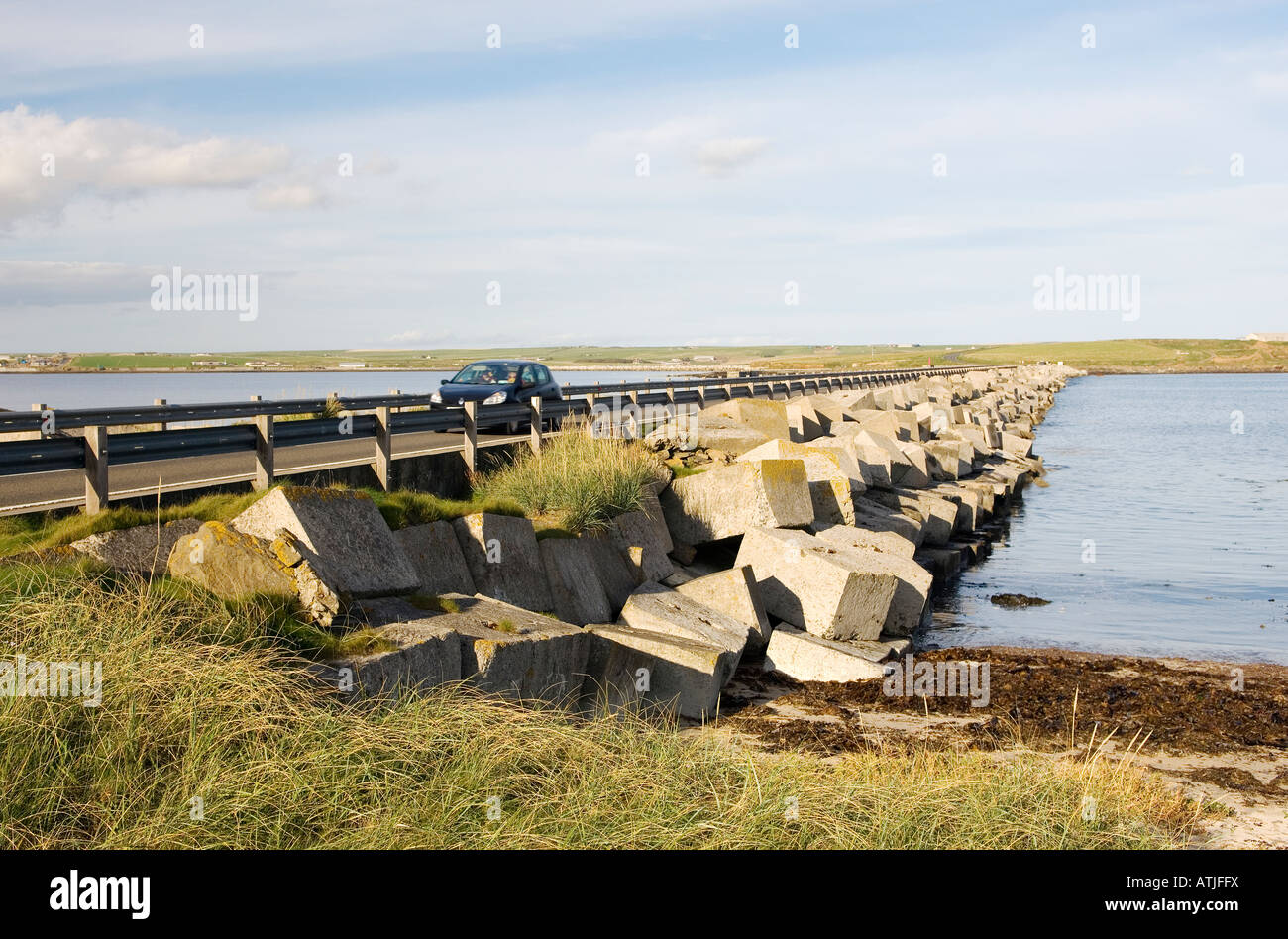 Part of the Churchill Barrier linking S.W. islands of Orkney, Scotland ...