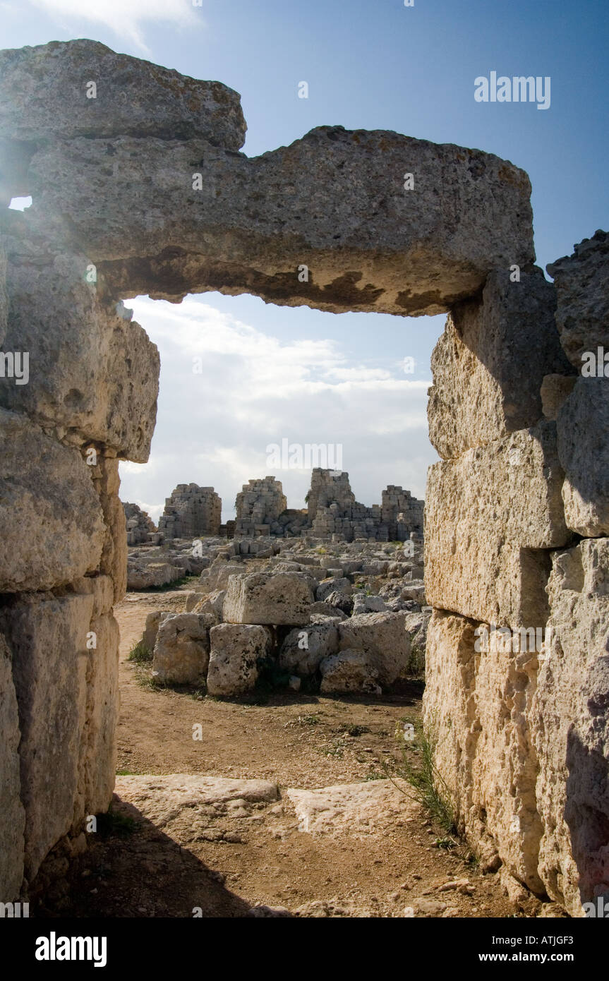 A gateway in the ruins of the ancient Greek fort of Castello Eurialo on ...