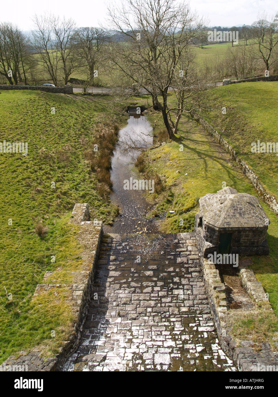 trees victorian reservoir dam wall sluice stream Stock Photo - Alamy