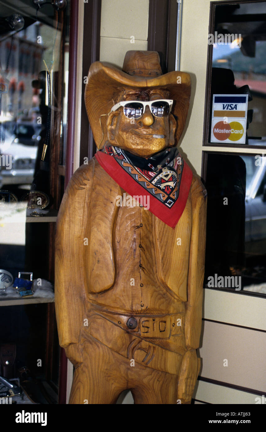 Wooden Cowboy Looking Cool, Outside A Store In Jackson Hole Wyoming USA ...