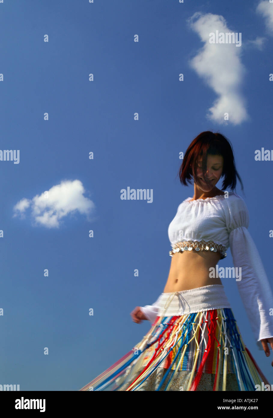 Pretty beautiful slender Girl, Teenage bare Belly Dancer, dancing ...