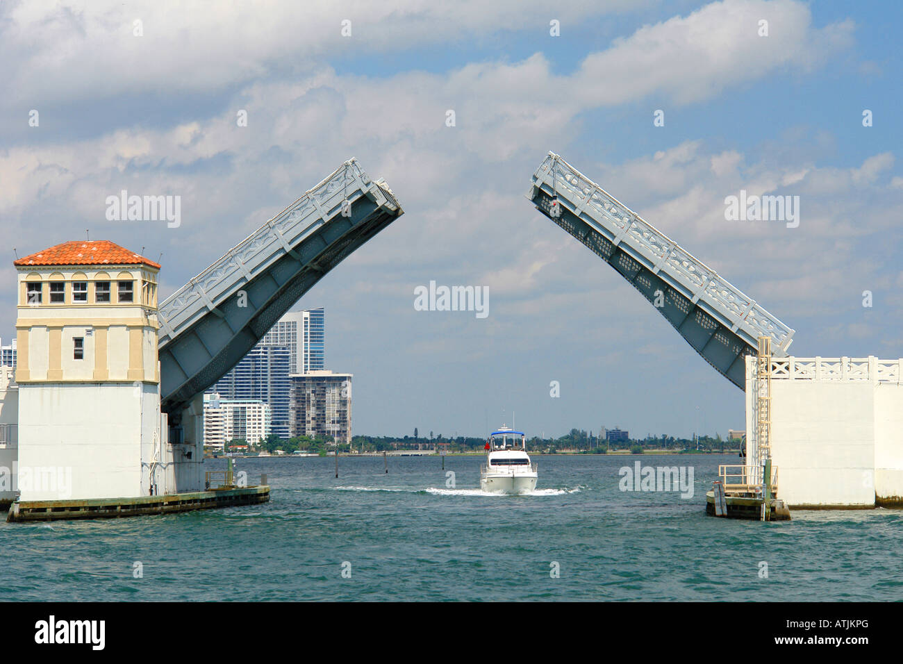 Elevated bridge with boat in Miami, Florida Stock Photo - Alamy