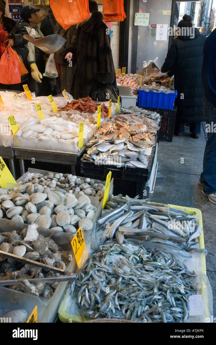 Outdoor fish market on Canal street in Chinatown, New York City Stock ...