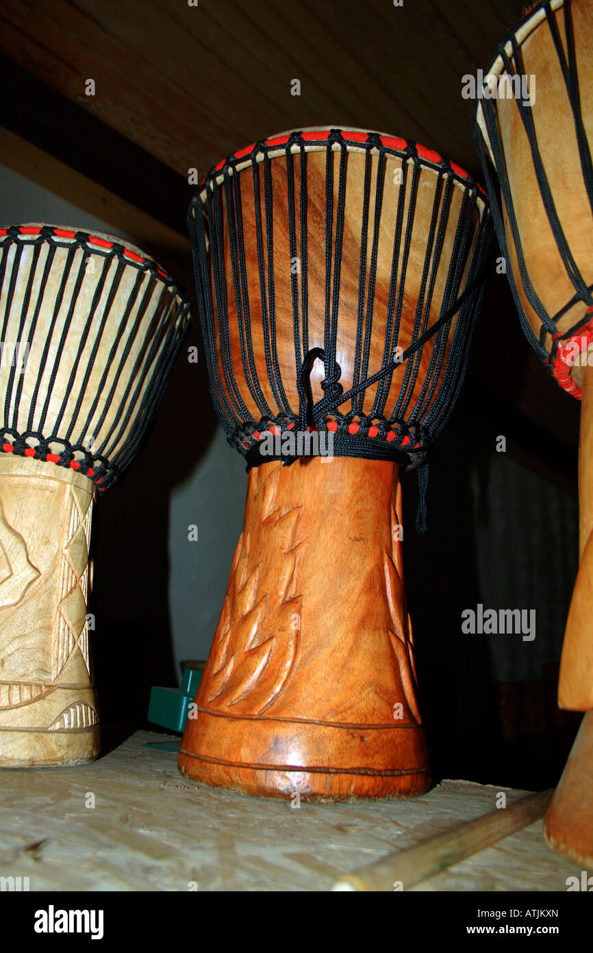 Djembe drums, handmade Stock Photo - Alamy
