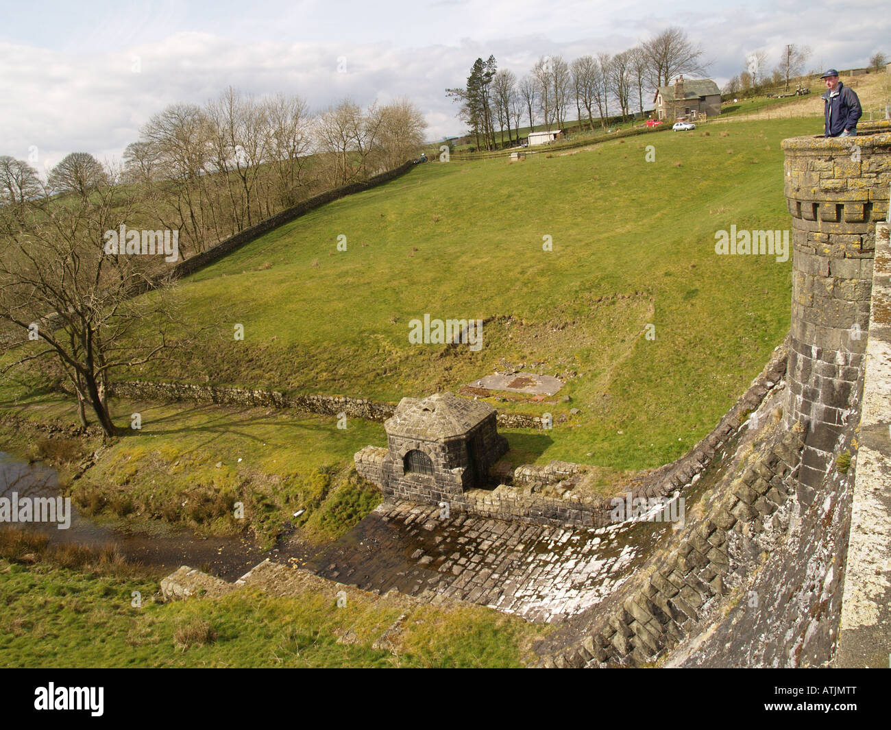 field victorian reservoir dam wall sluice stream Stock Photo - Alamy