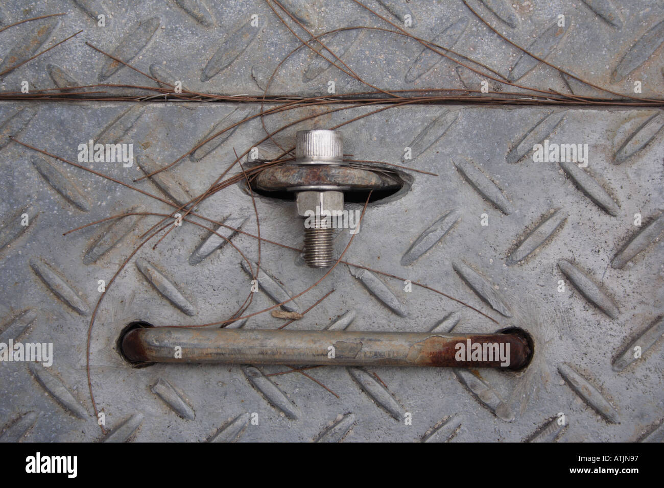 GUNMETAL GREY SECURITY DOOR HANDLE LOCK AND HINGE Stock Photo - Alamy