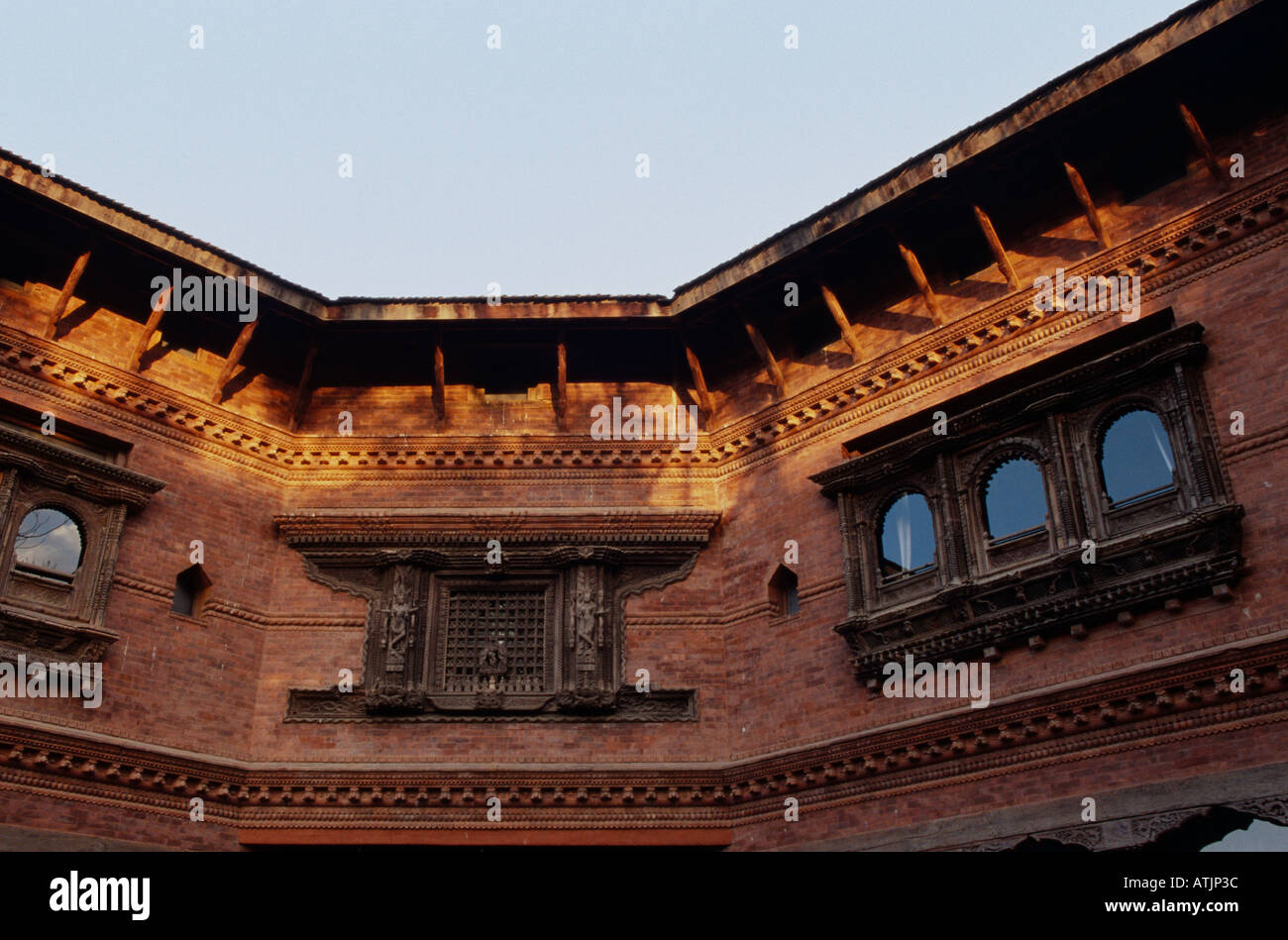 Old house with ornate carved windows, detail, Kathmandu, Nepal, South ...