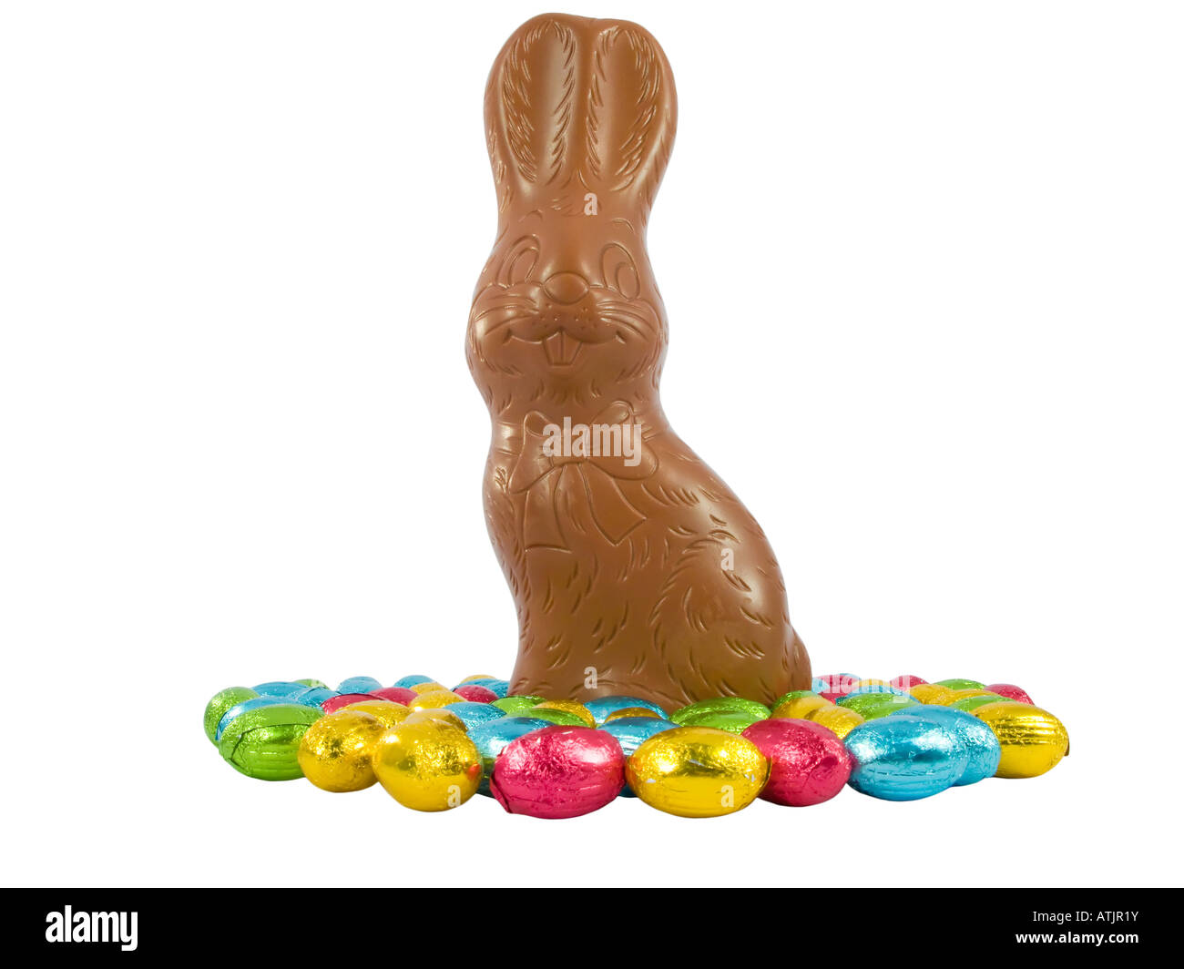 Chocolate Easter Bunny and eggs. Traditional Easter sweets Stock Photo ...