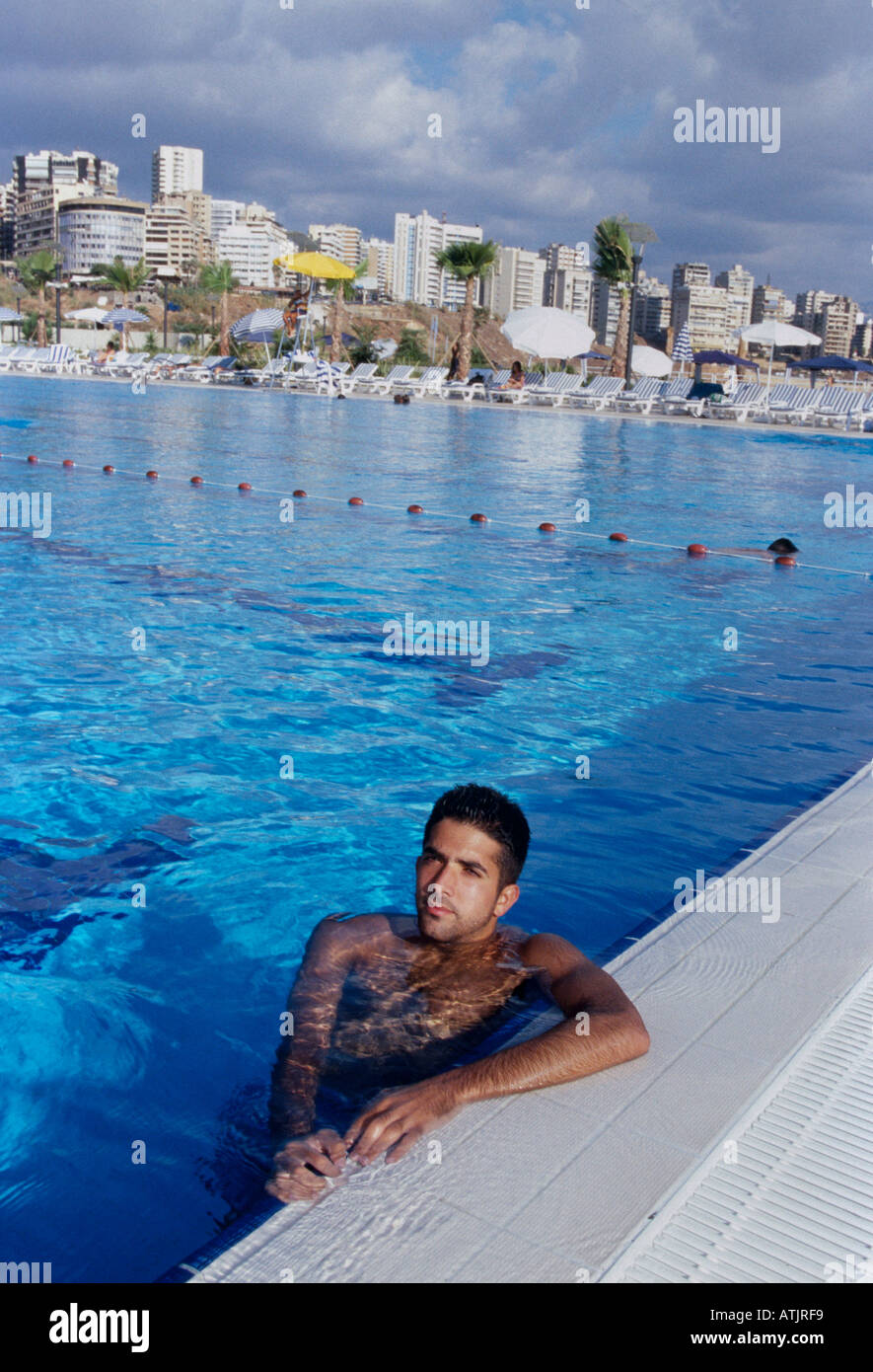 Guest in swimming pool, Movenpick Hotel, Beirut, Lebanon Stock Photo ...