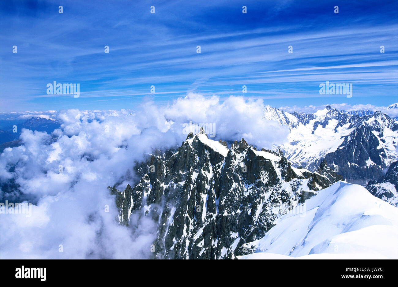 Aiguille du Plan from the Aiguille du Midi above Chamonix, French alps ...