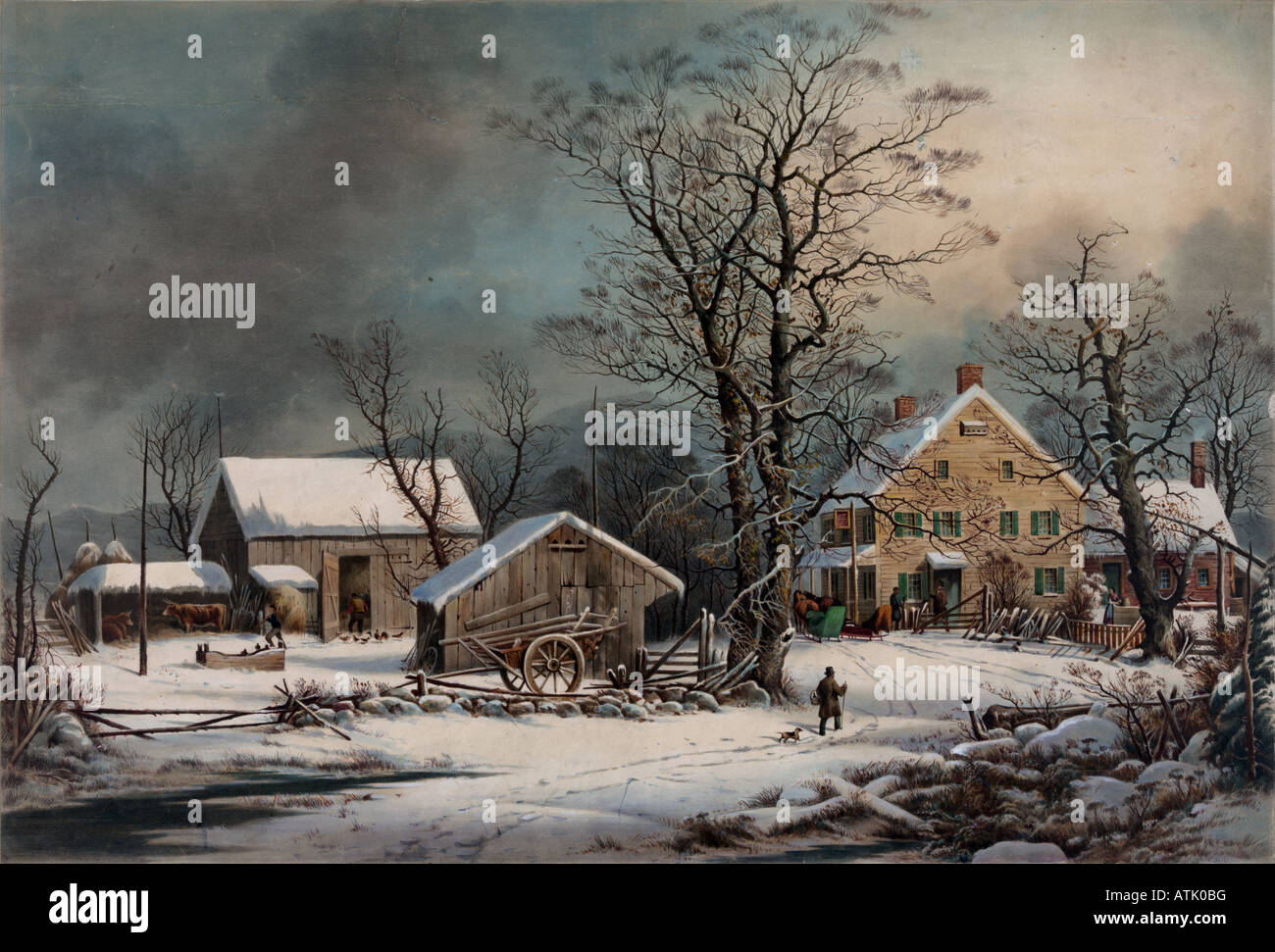 Christmas morning with snow at a farm in the countryside Stock Photo ...