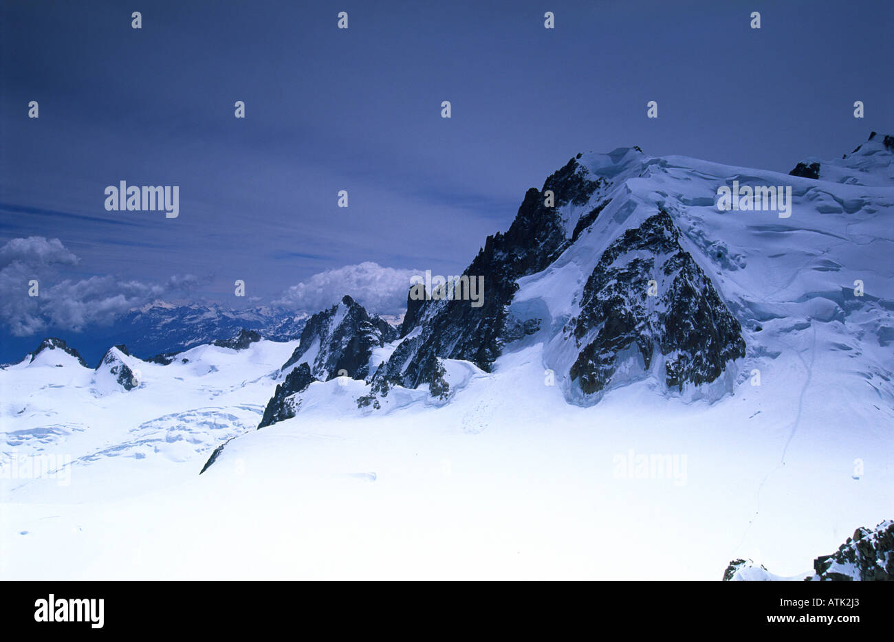 Mont Blanc du Tacul from the Aiguille du Midi with the col du Midi in the foreground, French ...