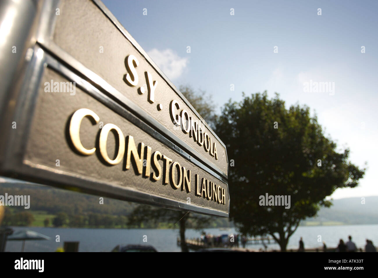 Sign for SY Gondola and steam launch, Coniston Water, The Lake District ...