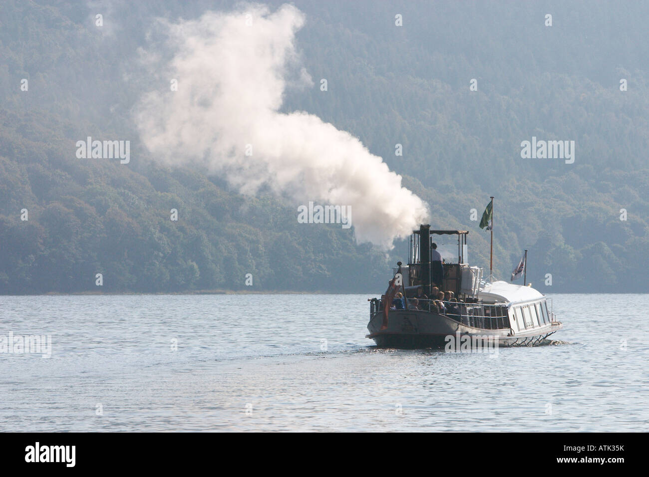 The National Trust's Gondola steaming on Coniston Water, The Lake ...