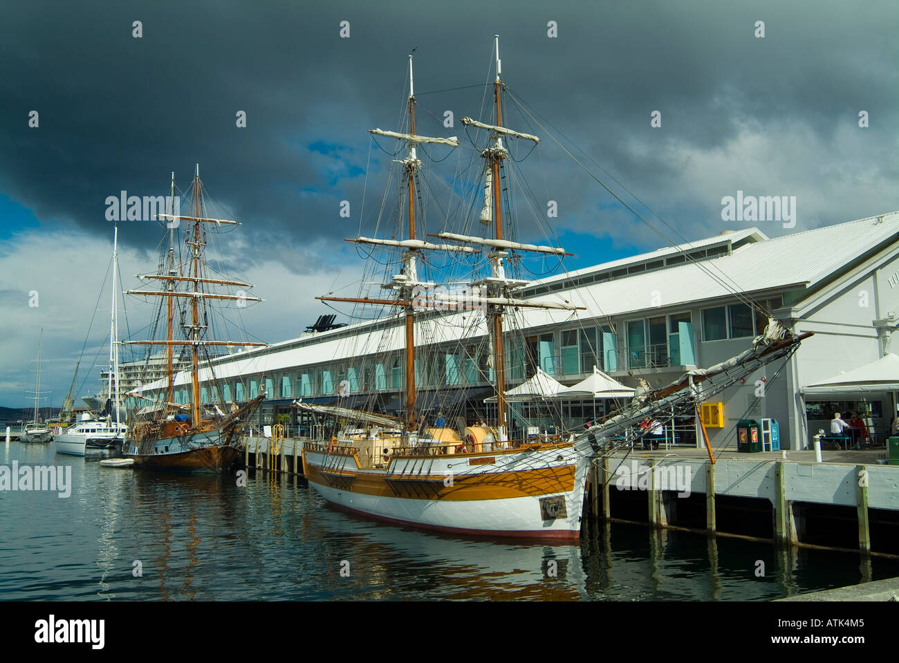 Square rigged ships Lady Nelson and Windeward Bound at Princes Wharf ...