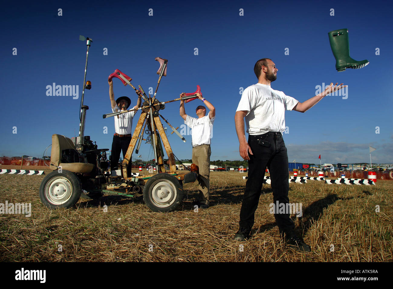 the team from Aberystwyth University with their wellie wanging machine ...