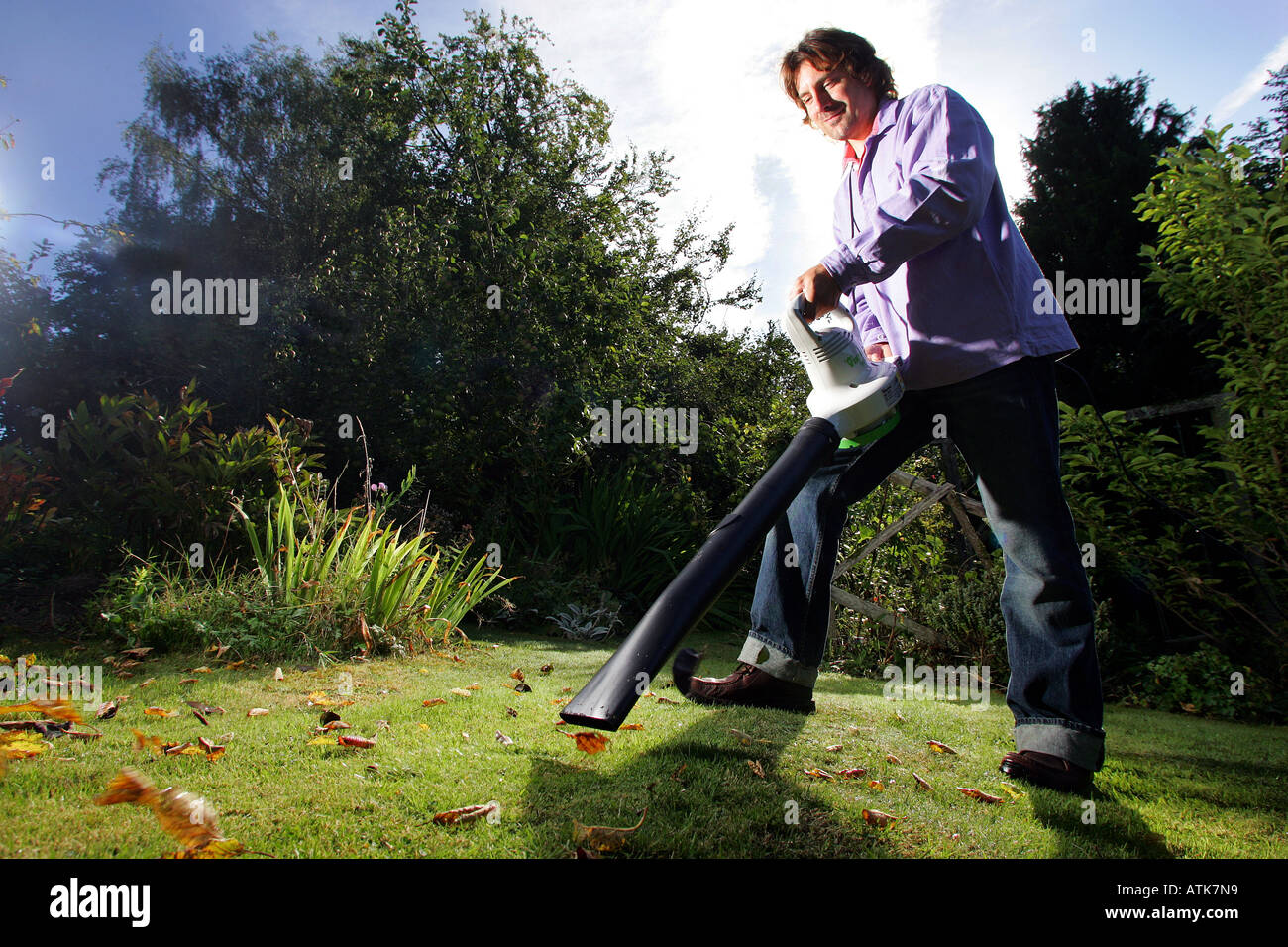 clearing leaves from a lawn Stock Photo - Alamy
