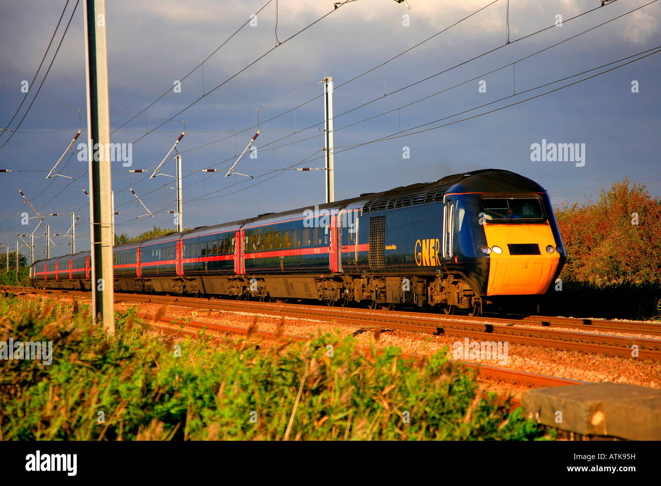 GNER 43 class diesel HST train blurred effect for speed ECML Werrington ...