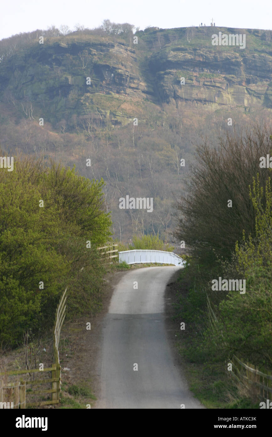 country road bridge over motorway hills trees Stock Photo - Alamy
